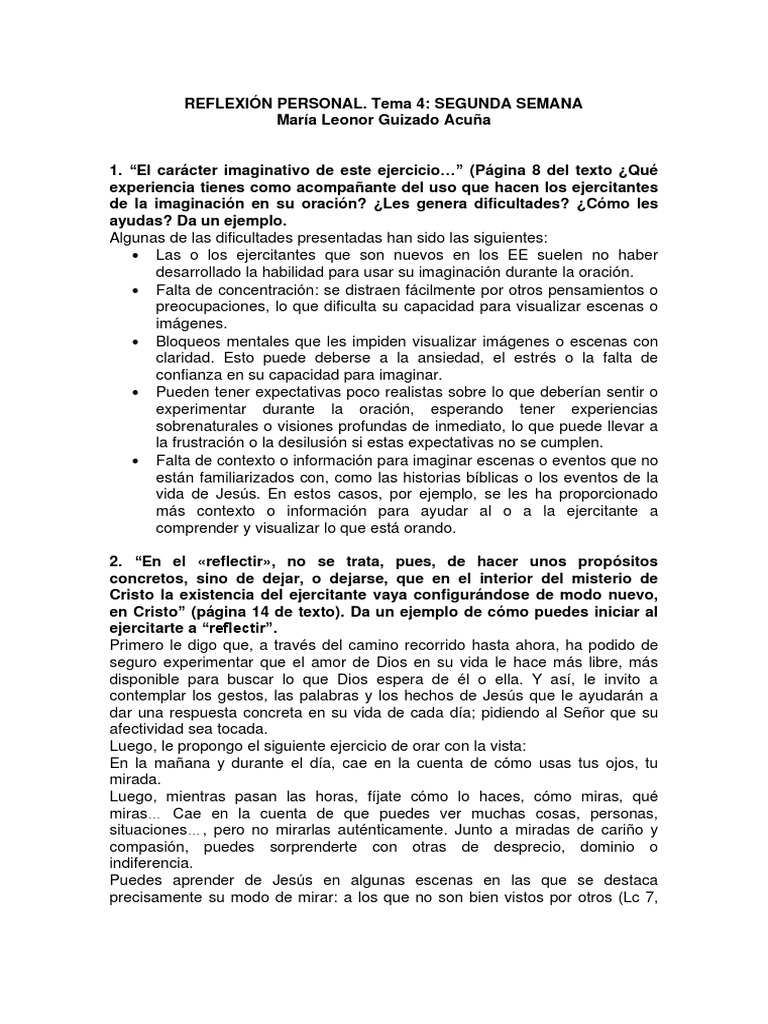 Reflexión Personal sobre Ejercicios Espirituales | PDF | Experiencia ...