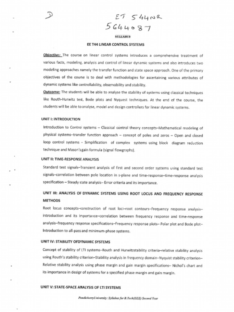 Linear Control System | PDF