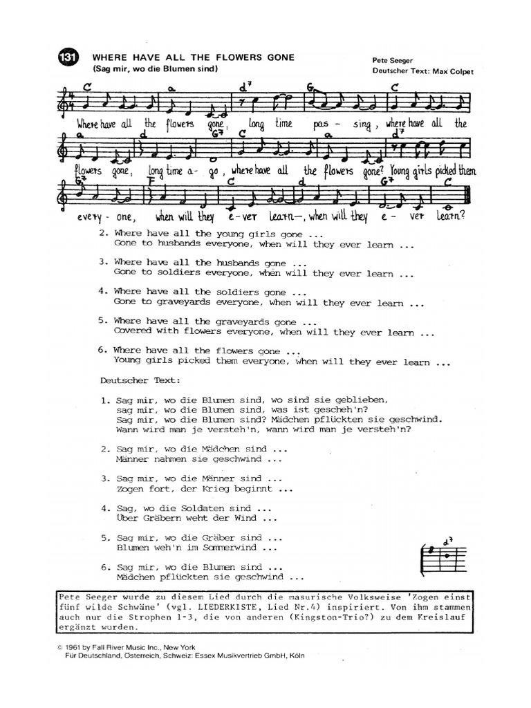 Sag Mir Wo Die Blumen Sind - Where Have All The Flowers Gone | PDF