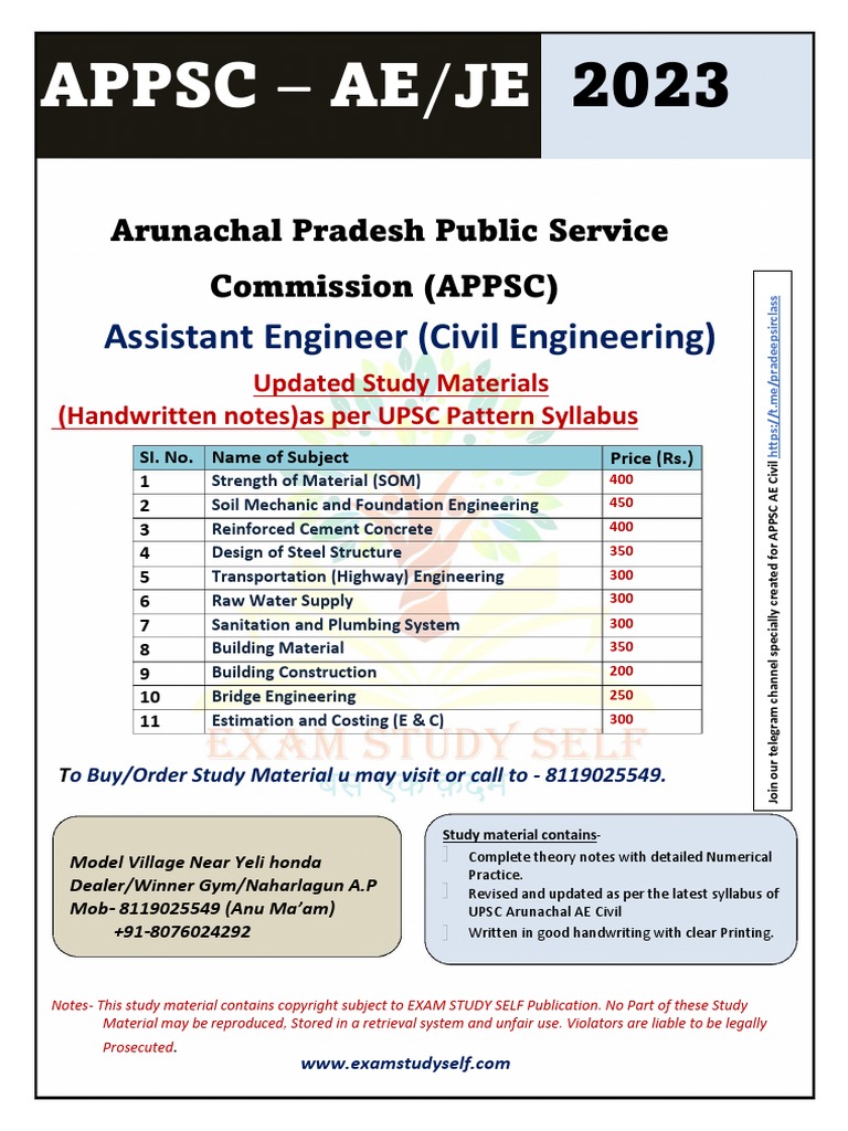 Arunachal AE Civil Study Material | PDF | Engineering | Civil Engineering