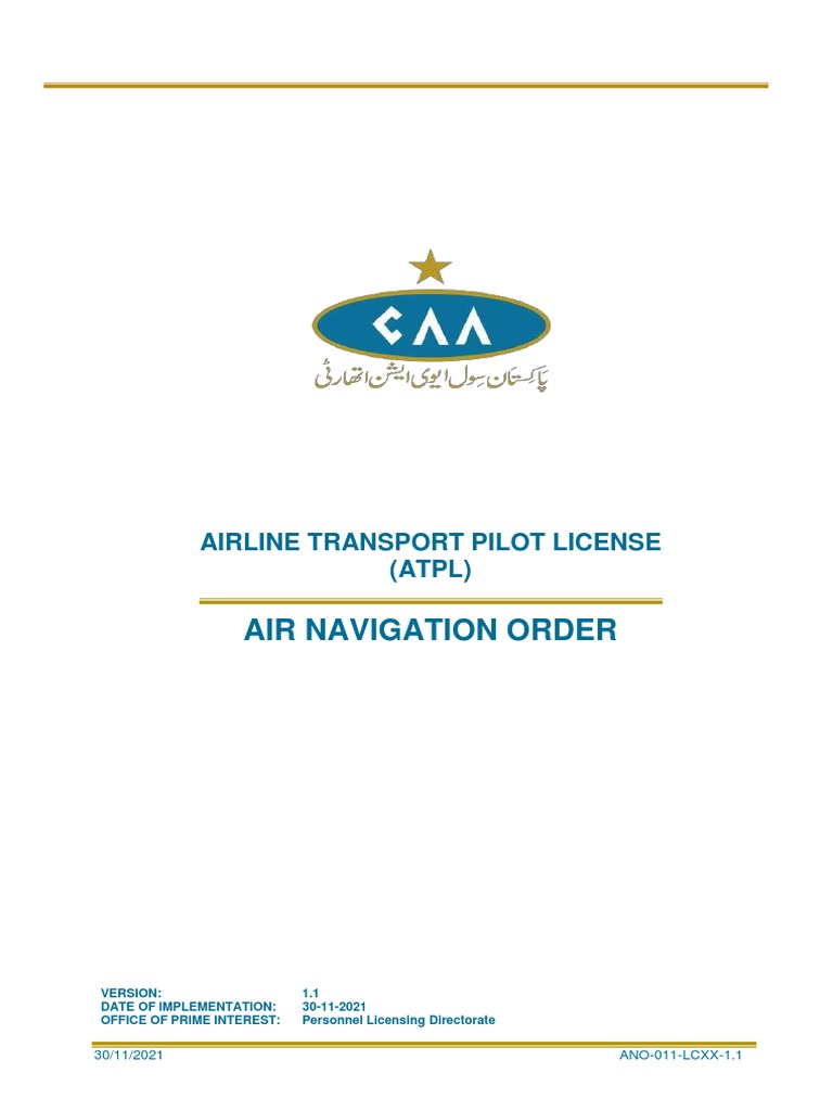Air Navigation Order: Airline Transport Pilot License (ATPL) | PDF ...