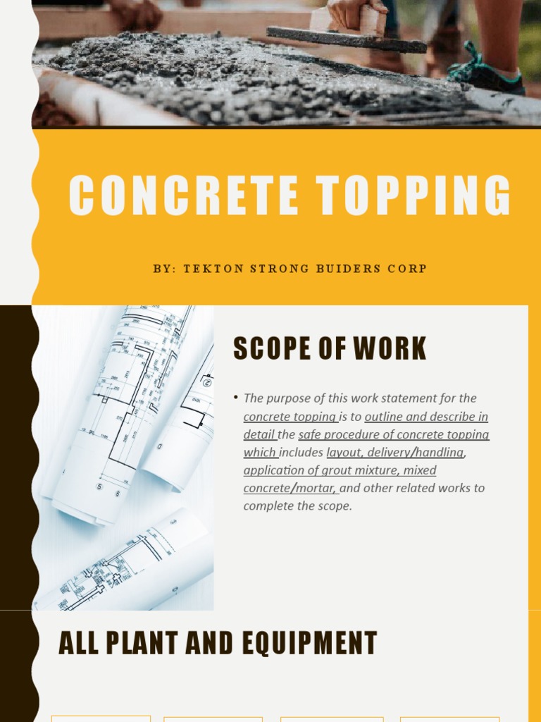 Concrete Topping Methodology Guide | PDF | Concrete | Cement