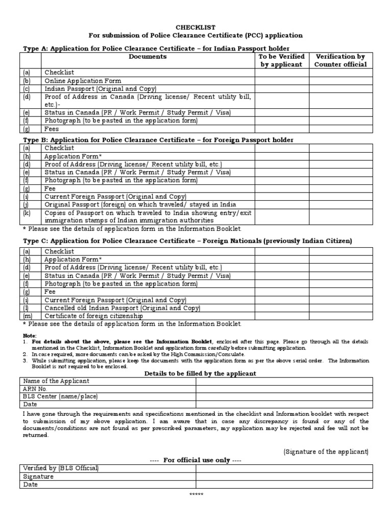 Checklist and Information Booklet For PCC1 | PDF | Travel Visa | Passport