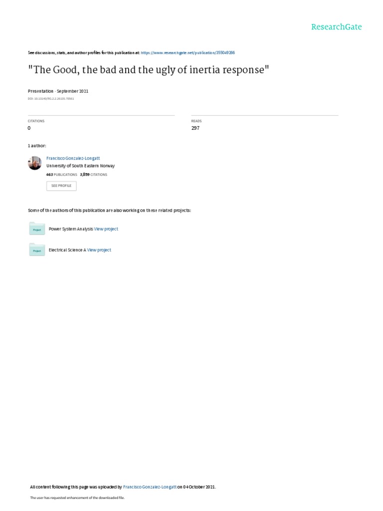 "The Good, The Bad and The Ugly of Inertia Response": September 2021 ...