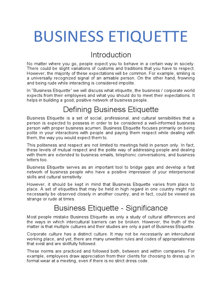 Business Etiquette | PDF | Etiquette | Conversation