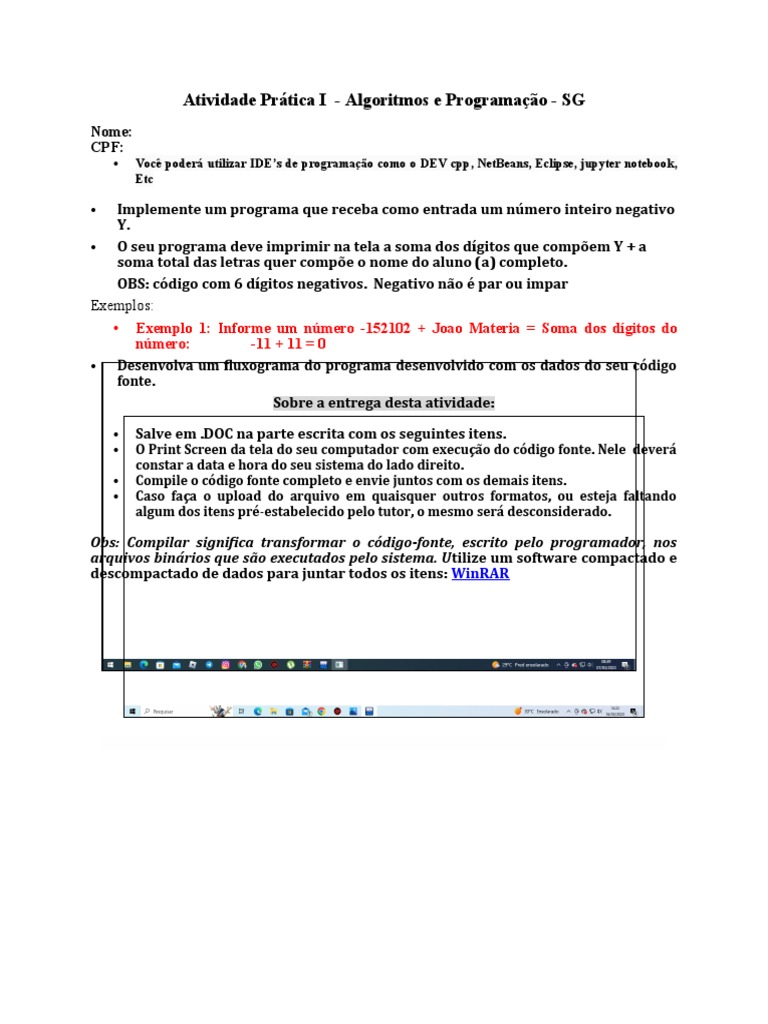 Atividade Prática I - Algoritmos e Programação - SG: Desenvolvimento de ...