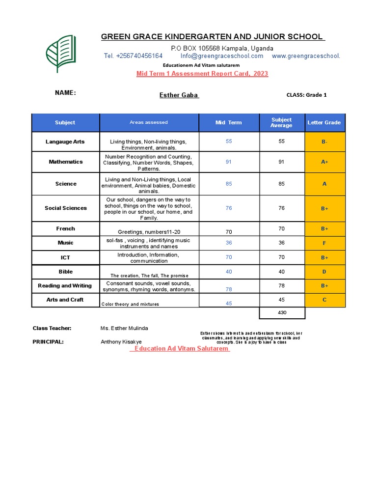 Grade 1 Mid Term Assessment Report 2023 | PDF | Rhyme | Communication