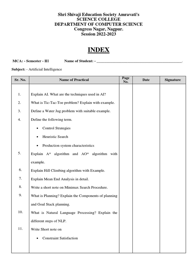 AI Practical Guide for MCA Students | PDF | Computers