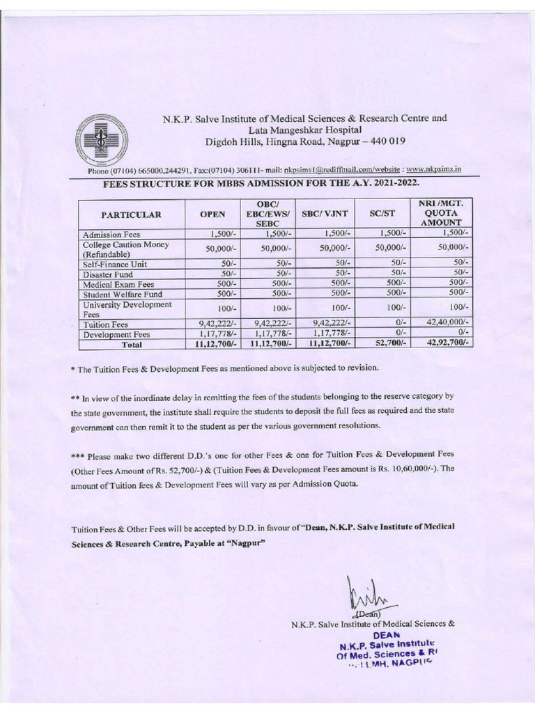 Fees Structure Mbbs Update | PDF