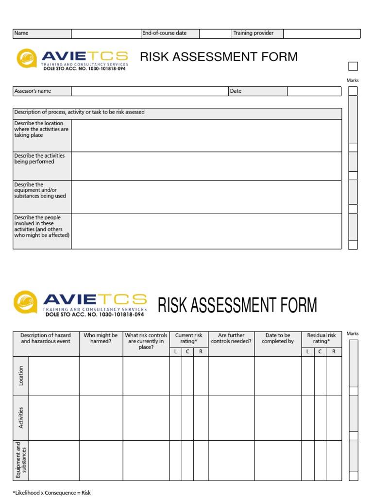 Atcs Risk Assessment Form | PDF