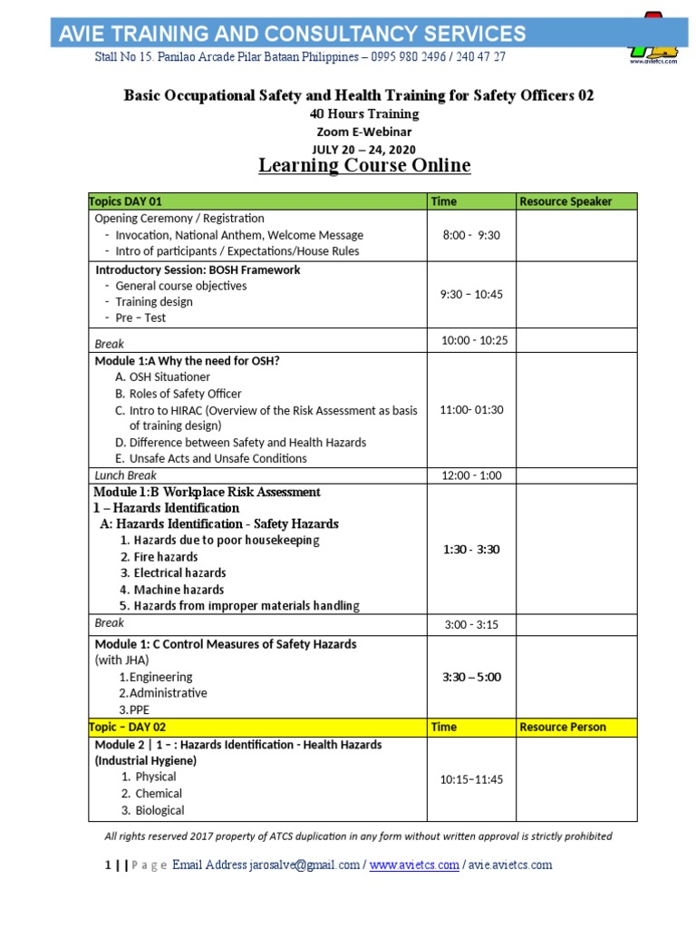 BOSH Training Program Overview | PDF | Hazards | Occupational Safety ...