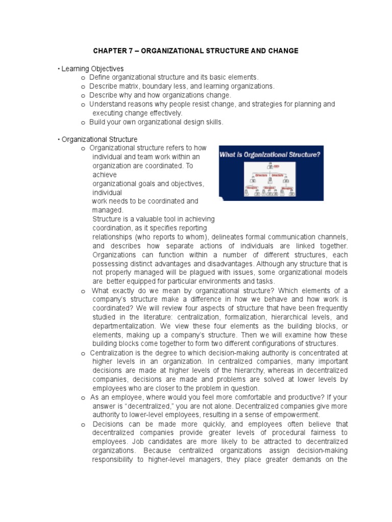 Organizational Structure and Change Insights | PDF | Organizational ...