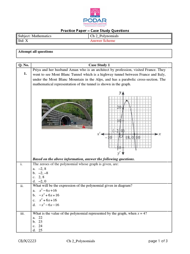 CB - X - Math - CH 2 - Polynomials - Case Study Questions - QP | PDF | Theoretical Computer ...