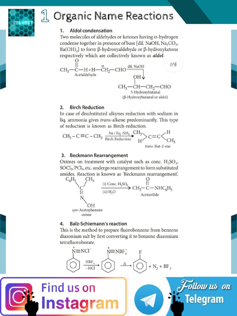 Organic Name Reactions Short Notes | PDF