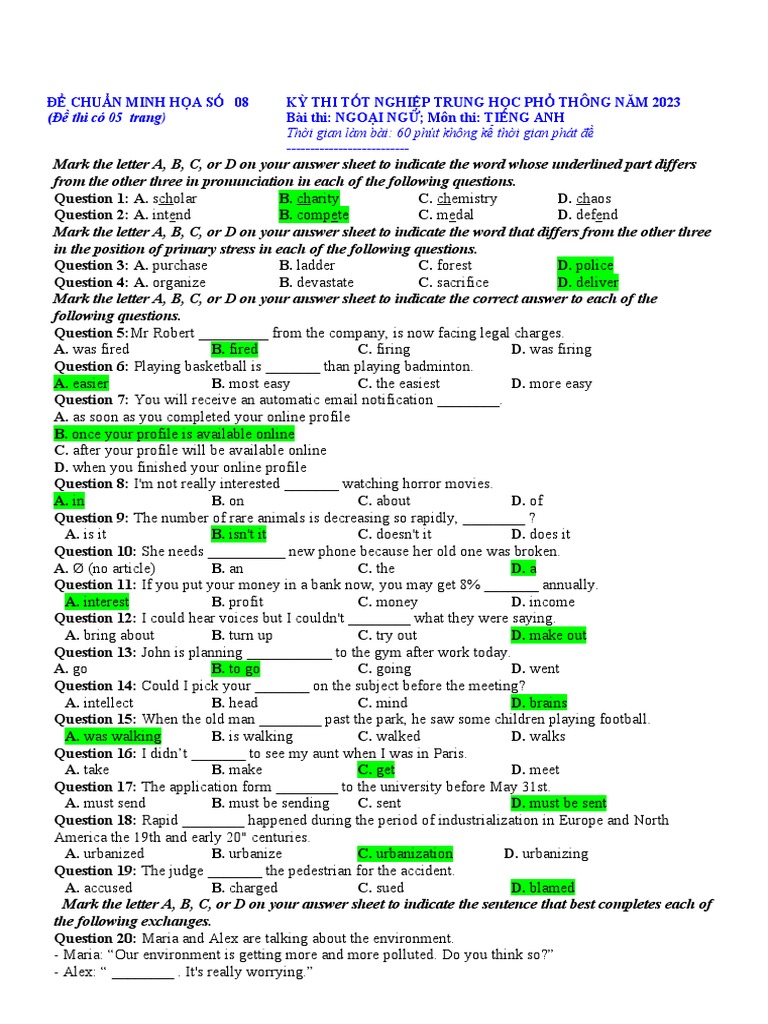 Practice English Exam for Vietnamese High School Graduates with ...