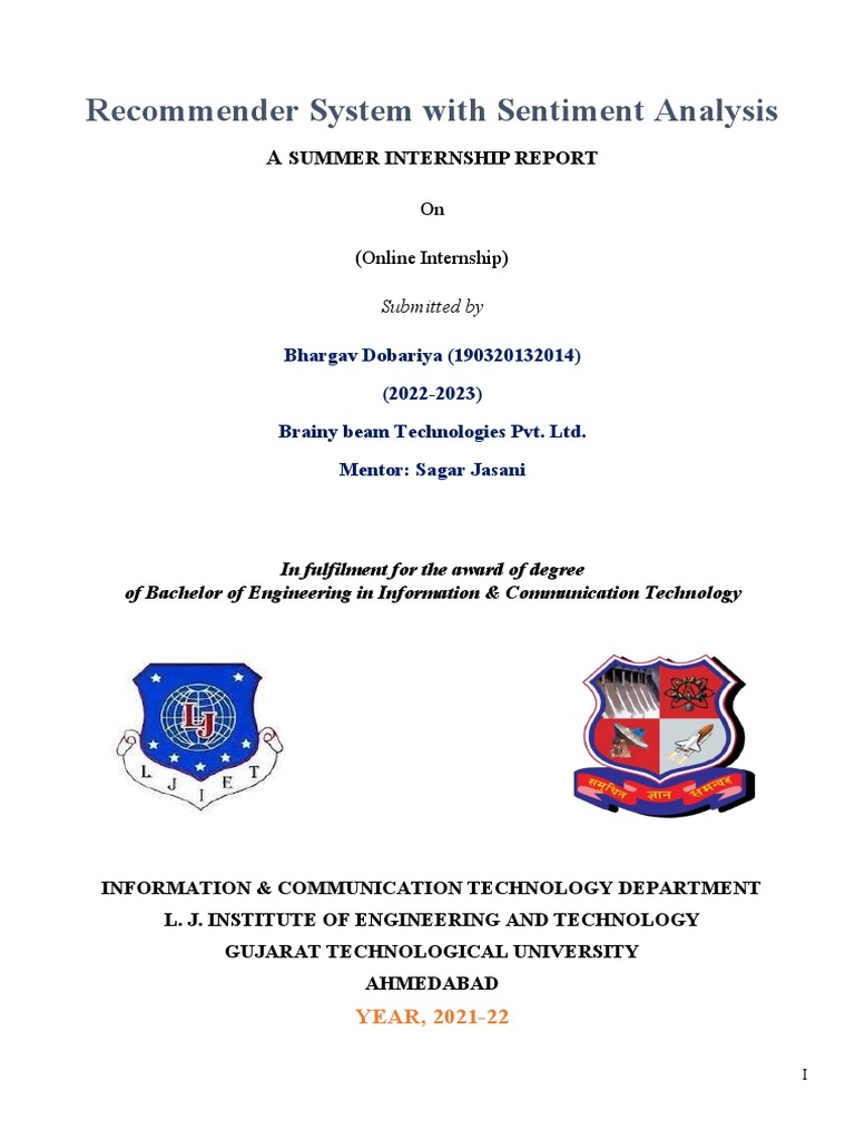 Recommender System With Sentiment Analysis: Summer Internship Report | PDF | Data | Computer ...