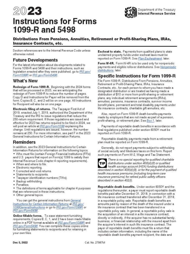 Instructions For Forms 1099-R and 5498 | PDF | Individual Retirement ...