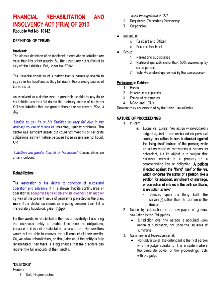 Pre Fi FRIA Banking Laws Notes | PDF | Insolvency | Surety