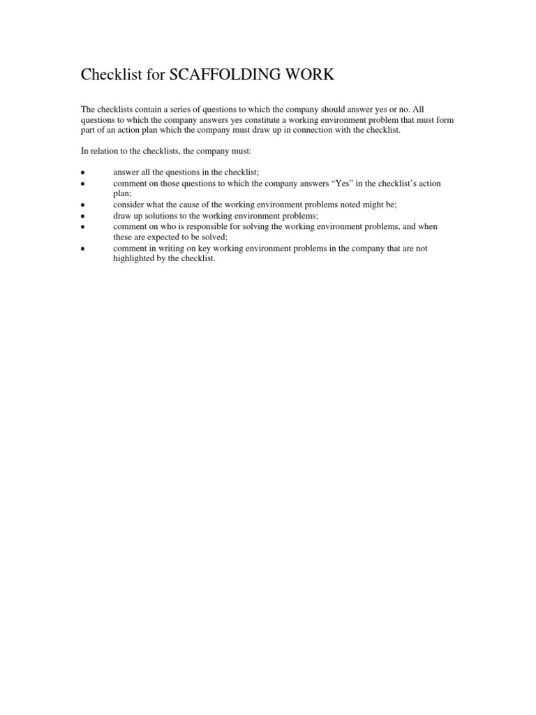 Checklist For SCAFFOLDING WORK | PDF | Elevator | Truck