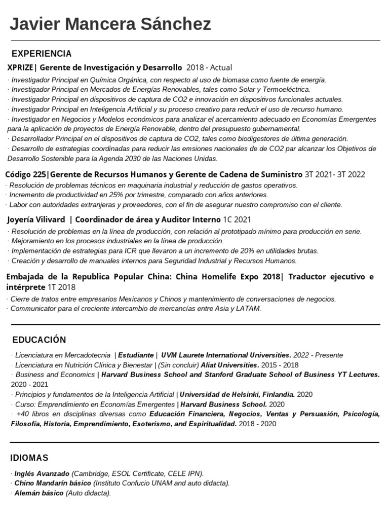 Javier Mancera Sánchez: Experiencia | PDF | China | Política mundial