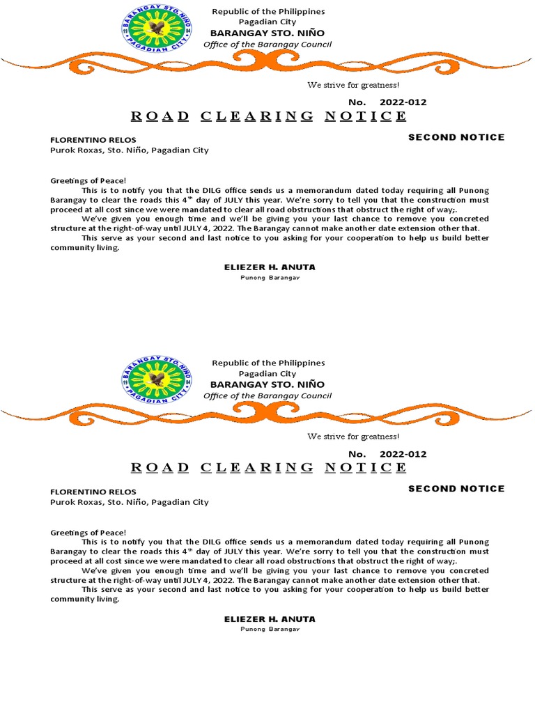 2nd Notice Road Clearing | PDF | Philippines