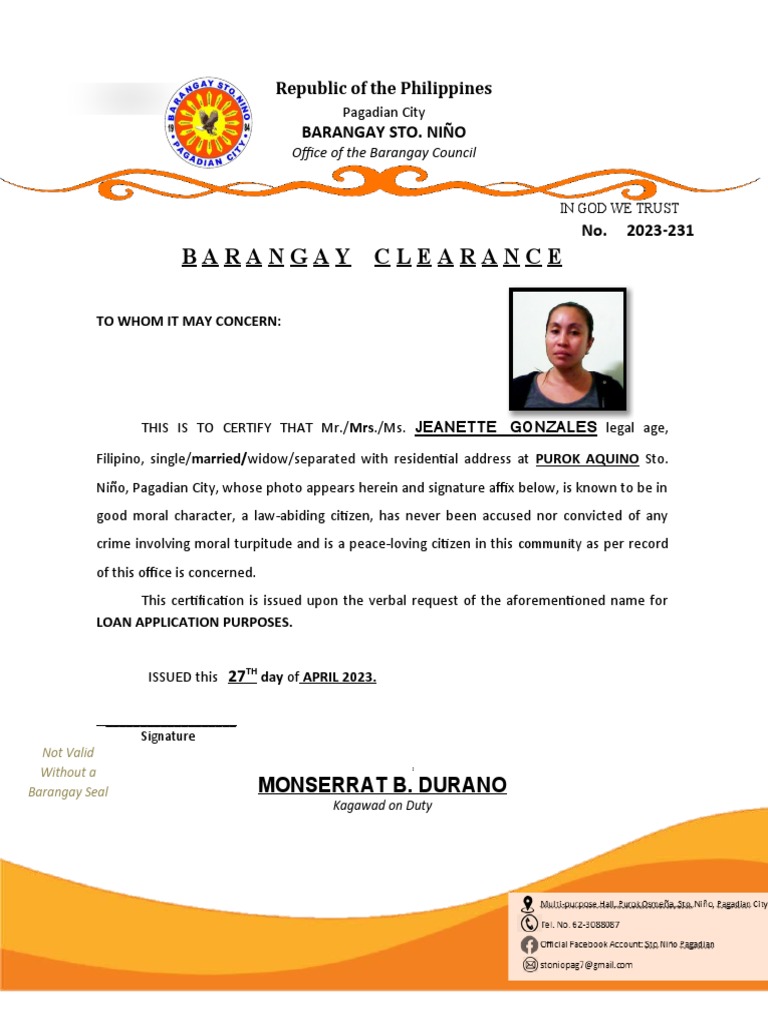 Barangay Clearance | PDF