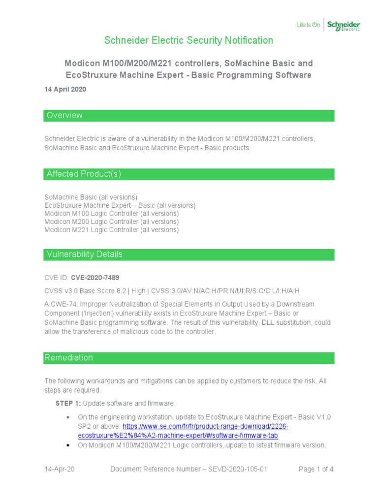 SEVD-2020-105-01 - Modicon M100 - M200 - M221 - and - EcoStruxure ...