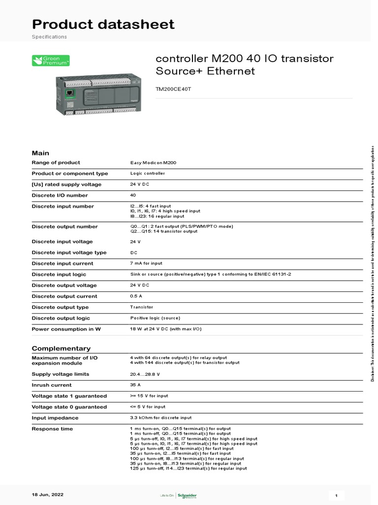 Modicon M200 Logic Controller Specs | PDF | Power Supply | Logic Gate