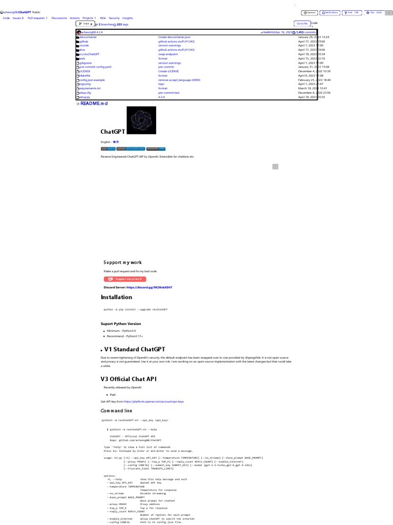 Github - Acheong08 - Chatgpt - Reverse Engineered Chatgpt API | PDF | Python (Programming ...