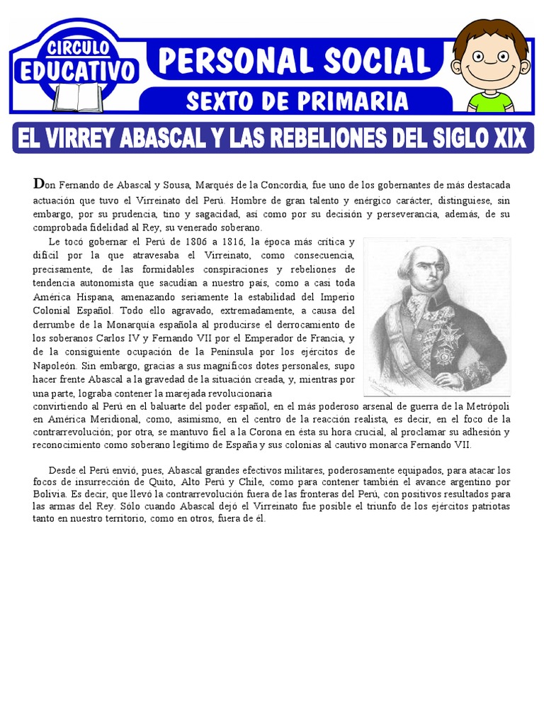 El Virrey Abascal y Las Rebeliones Del Siglo XIX para Sexto de Primaria ...