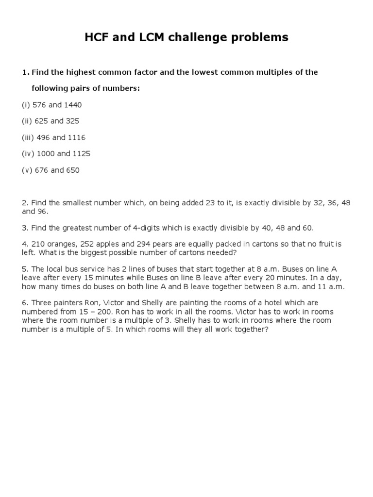 HCF and LCM Challenge Problems | PDF | Travel | Teaching Methods ...