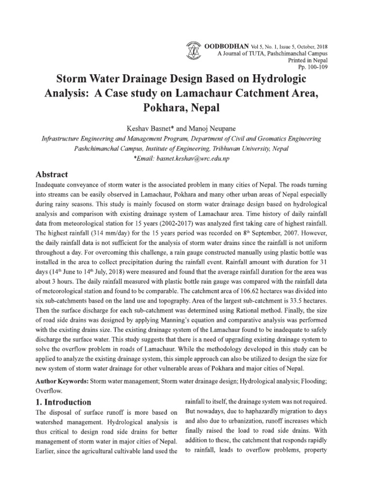 Storm Water Drainage Design Based On Hyd | PDF