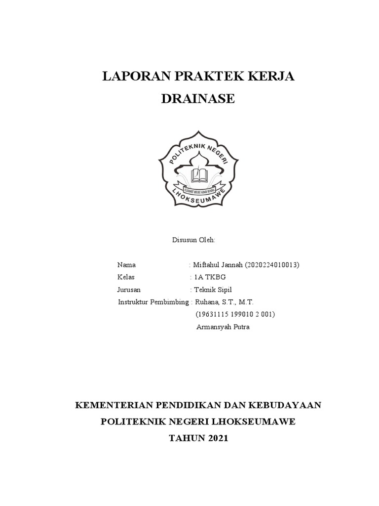 LAPORAN PRAKTEK KERJA DRAINASE | PDF