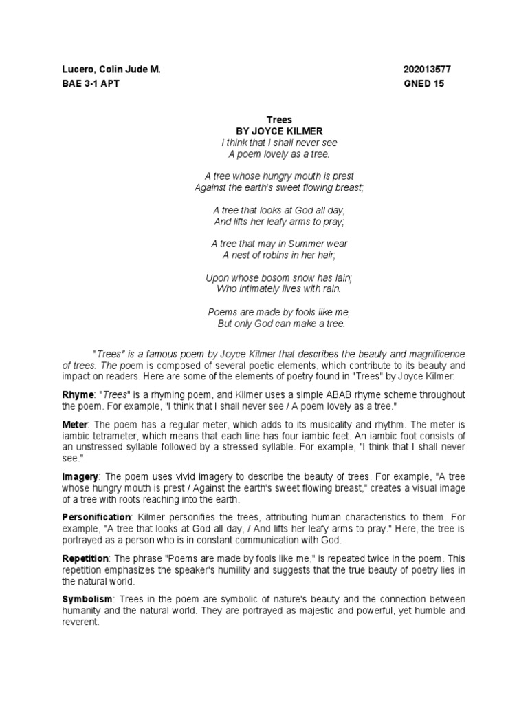 Poem Trees | PDF | Poetry | Metre (Poetry)