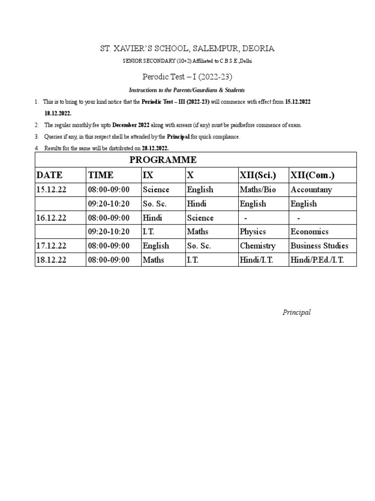 Programme: Date Time IX X XII (Sci.) XII (Com.) | PDF