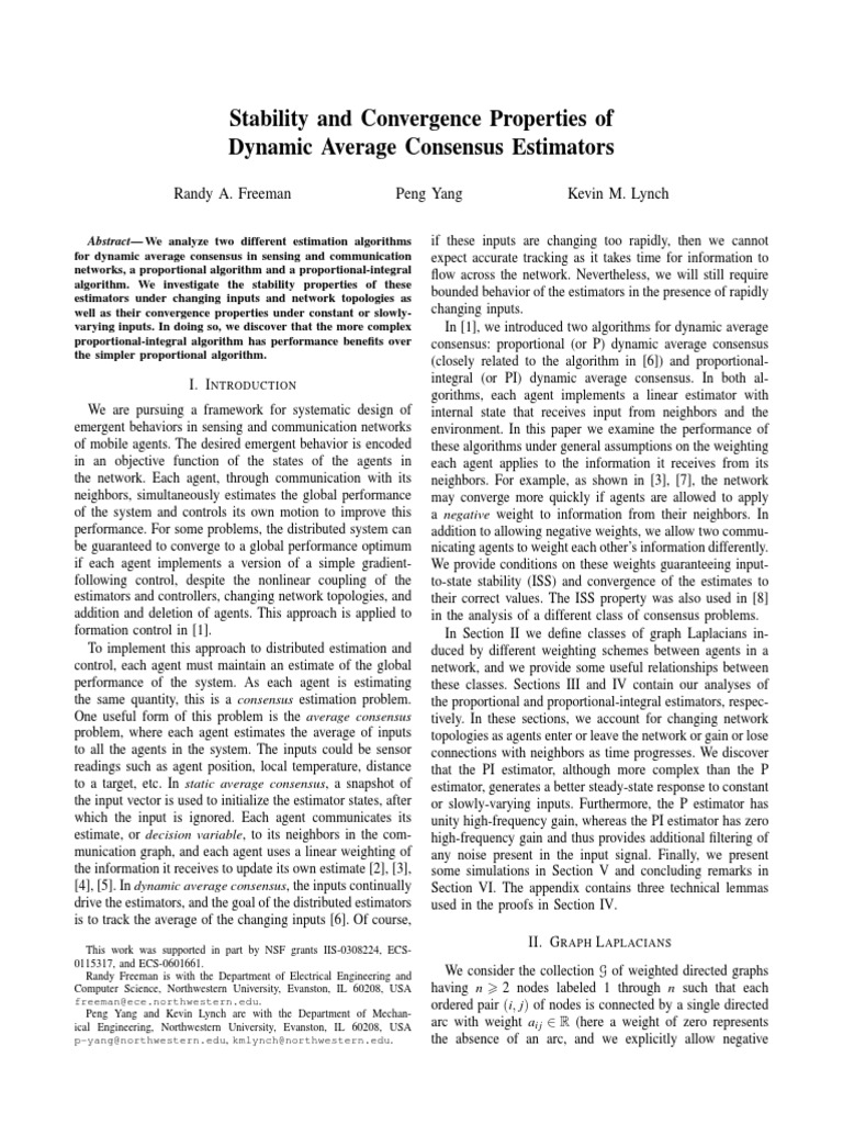 Stability and Convergence Properties of Dynamic Average Consensus ...