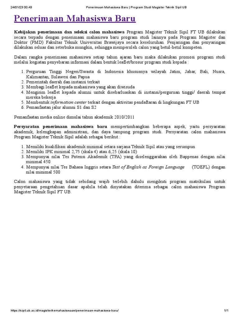Penerimaan S2 Teknik Sipil UB 2023 | PDF | Seni