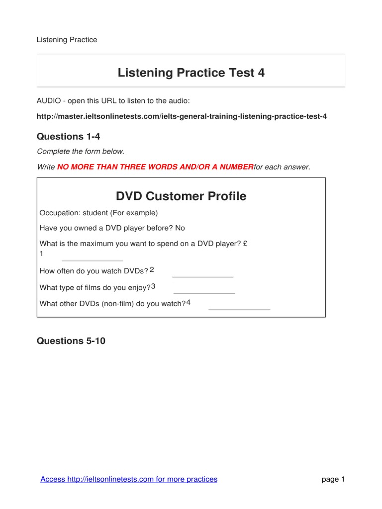 Listening Practice Test 4: Questions 1-4 | PDF | Burglary | Essays
