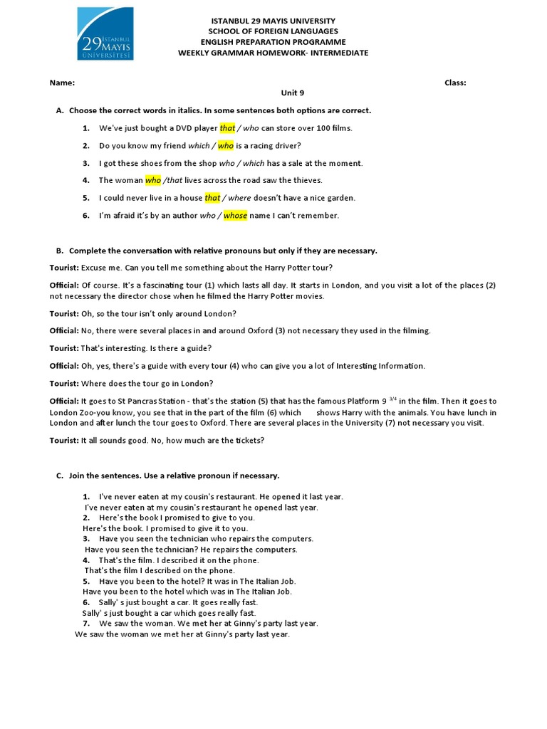 Intermediate - PERSPECTIVES - Unit 9 | PDF