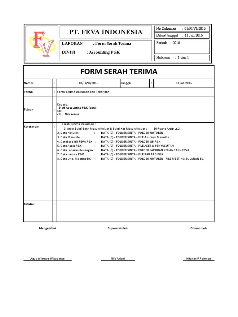 form serah terima | PDF