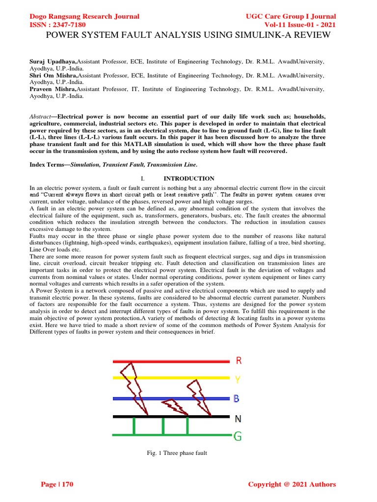 Power System Fault Analysis Using Simulink-A Review | PDF