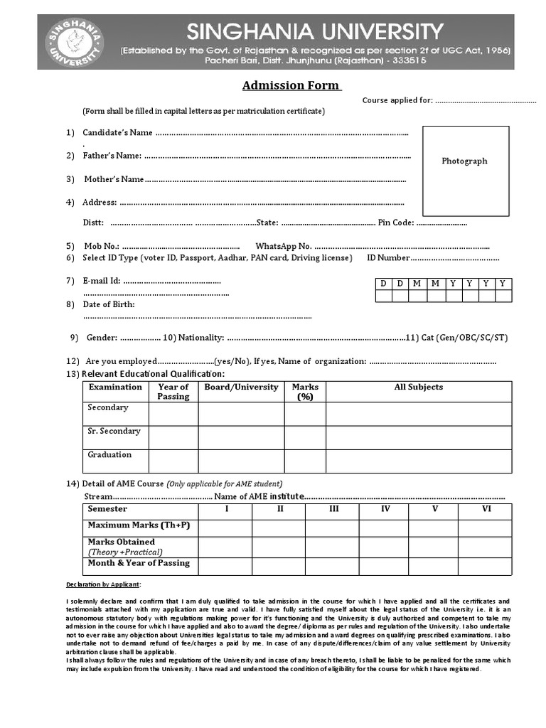 SU Admission. Form | PDF | Justice | Crime & Violence