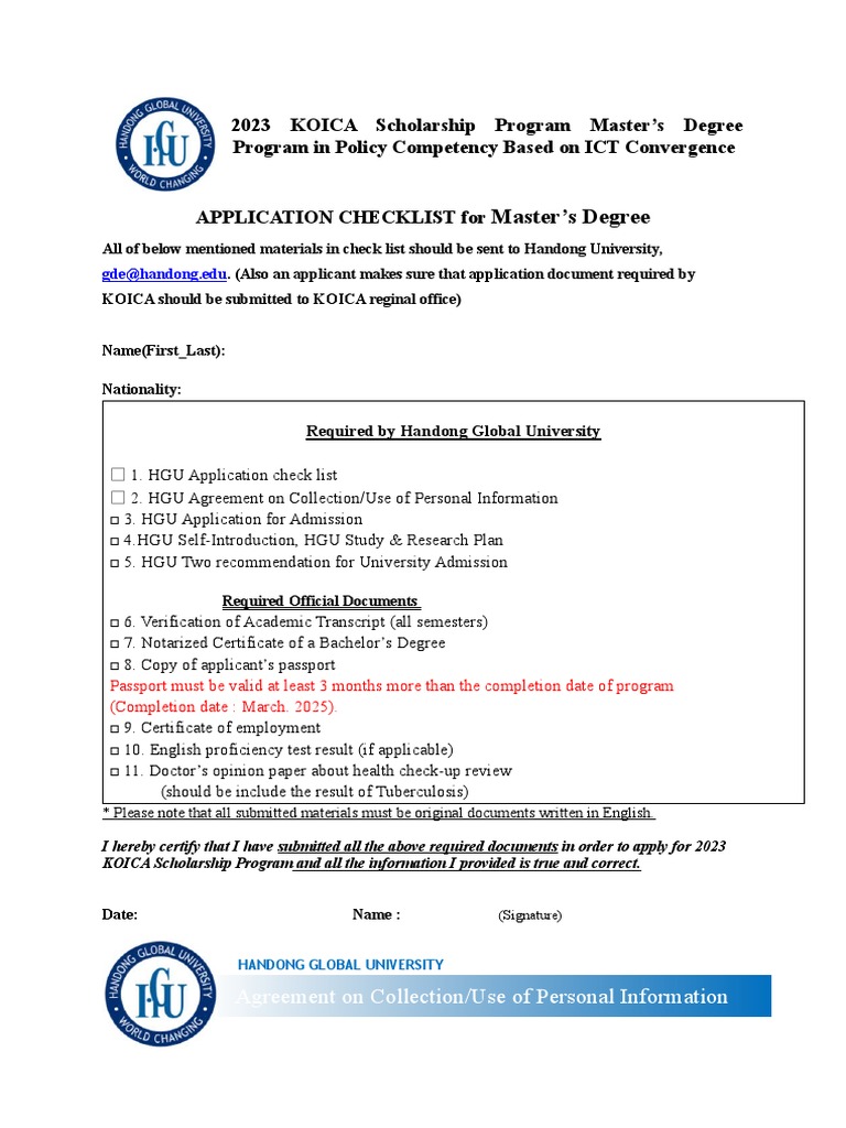 2023 KOICA - HGU - Masters Degree Program of ICT Policy - Application ...