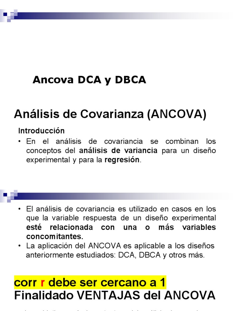 Rimentos en Ingeniería y Ciencias Ambientales: Ancova DCA y DBCA | PDF | Experimentar | Análisis ...