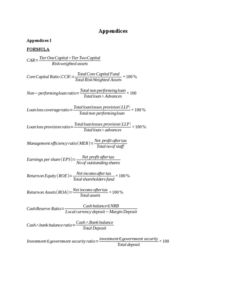 Appendices | PDF | Capital Requirement | Capital Adequacy Ratio