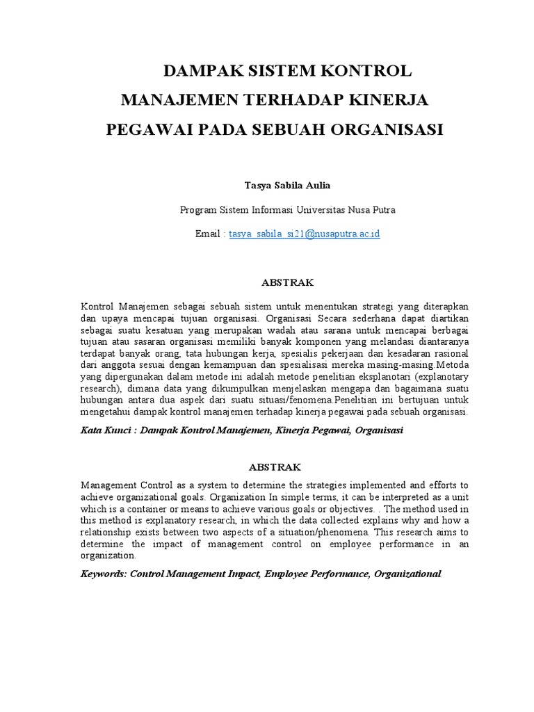 Dampak Sistem Kontrol Manajemen Terhadap Kinerja Pegawai Pada Sebuah Organisasi | PDF