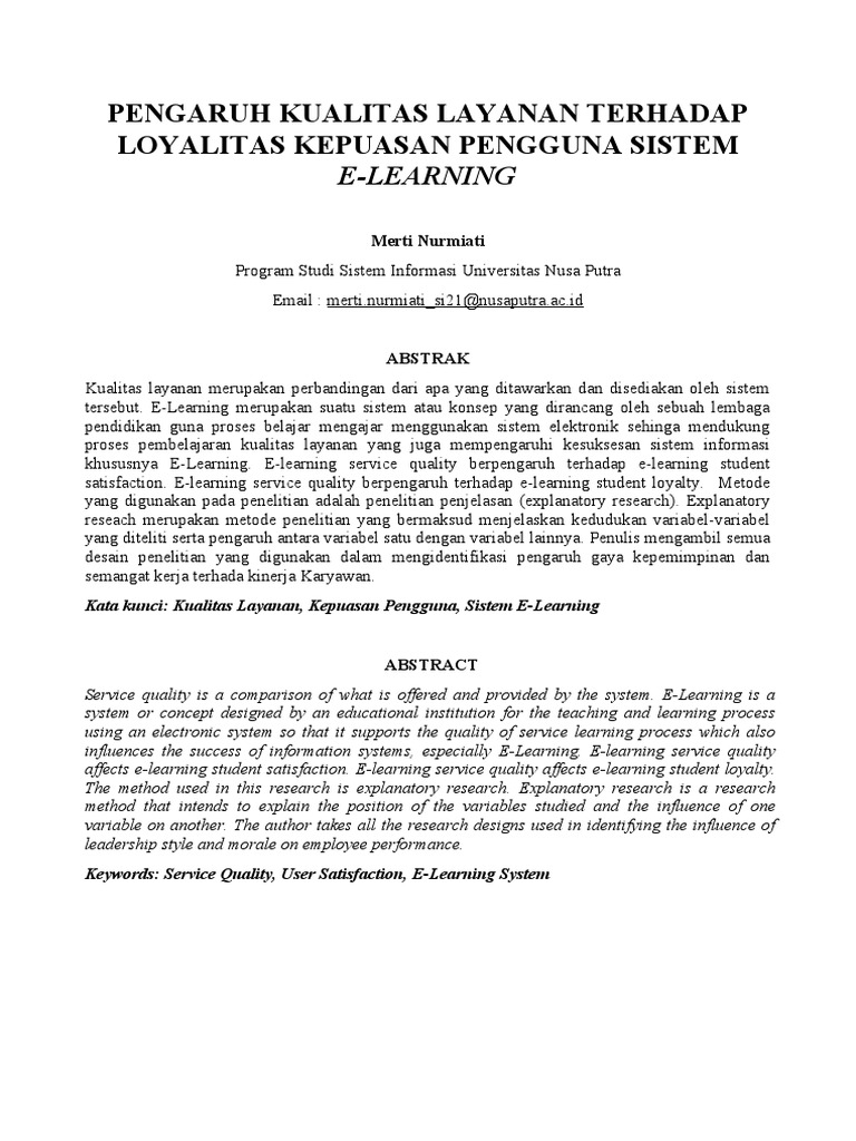 Pengaruh Kualitas Layanan Terhadap Kepuasan Pengguna Sistem E-Learning | PDF | Komputer