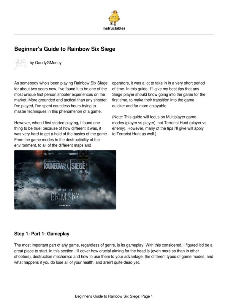 Beginners Guide To Rainbow Six Siege | PDF