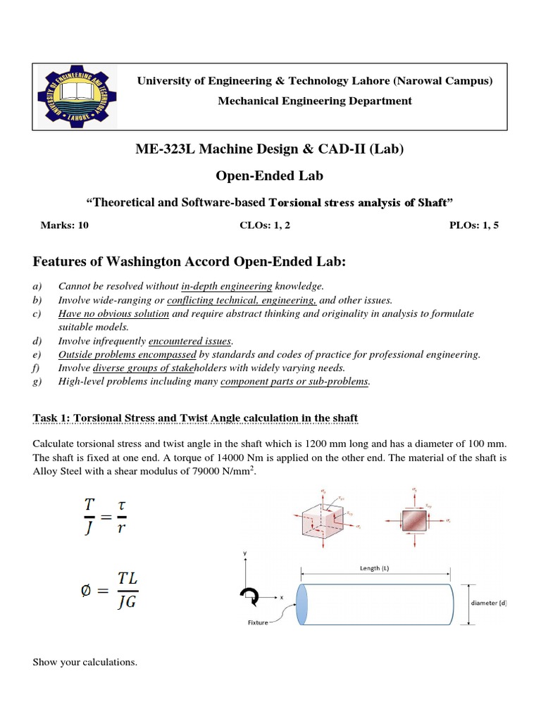 M.D & CAD-II (Lab) Assignment # 03 OEL For Students | Download Free PDF | Engineering | Stress ...