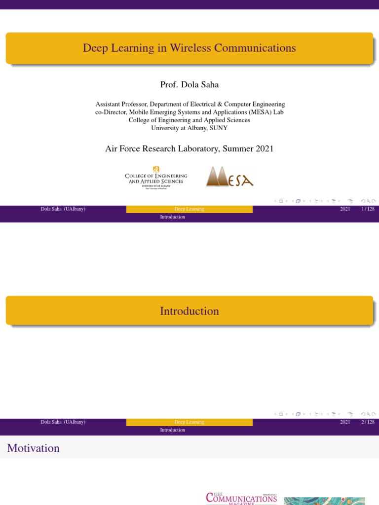 Deep Learning in Wireless Communications: Prof. Dola Saha | PDF | Deep Learning | Machine Learning